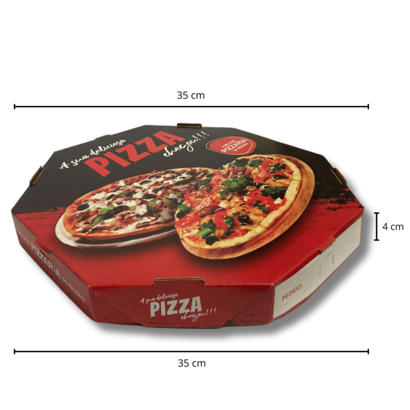 Caixa de Pizza 35cm Black – Fundo Branco Premium – 50un – QCaixa Embalagens